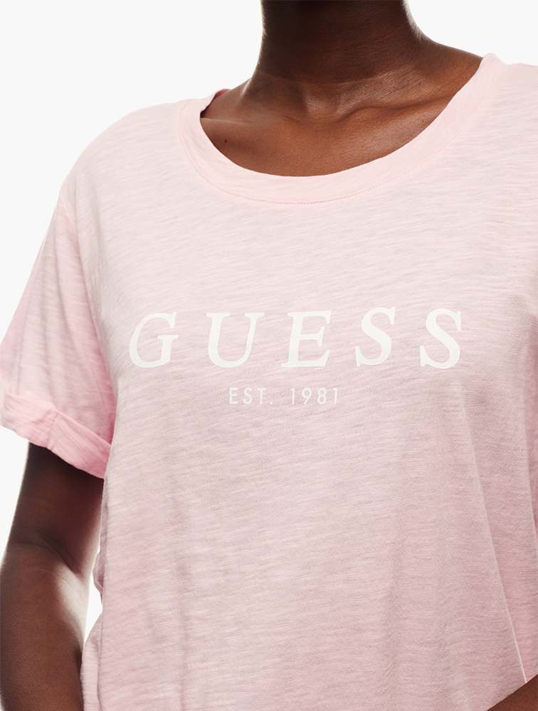 MyRunway | Shop GUESS Pink Guess 1981 Roll Cuff Tee for Women from MyRunway.co.za
